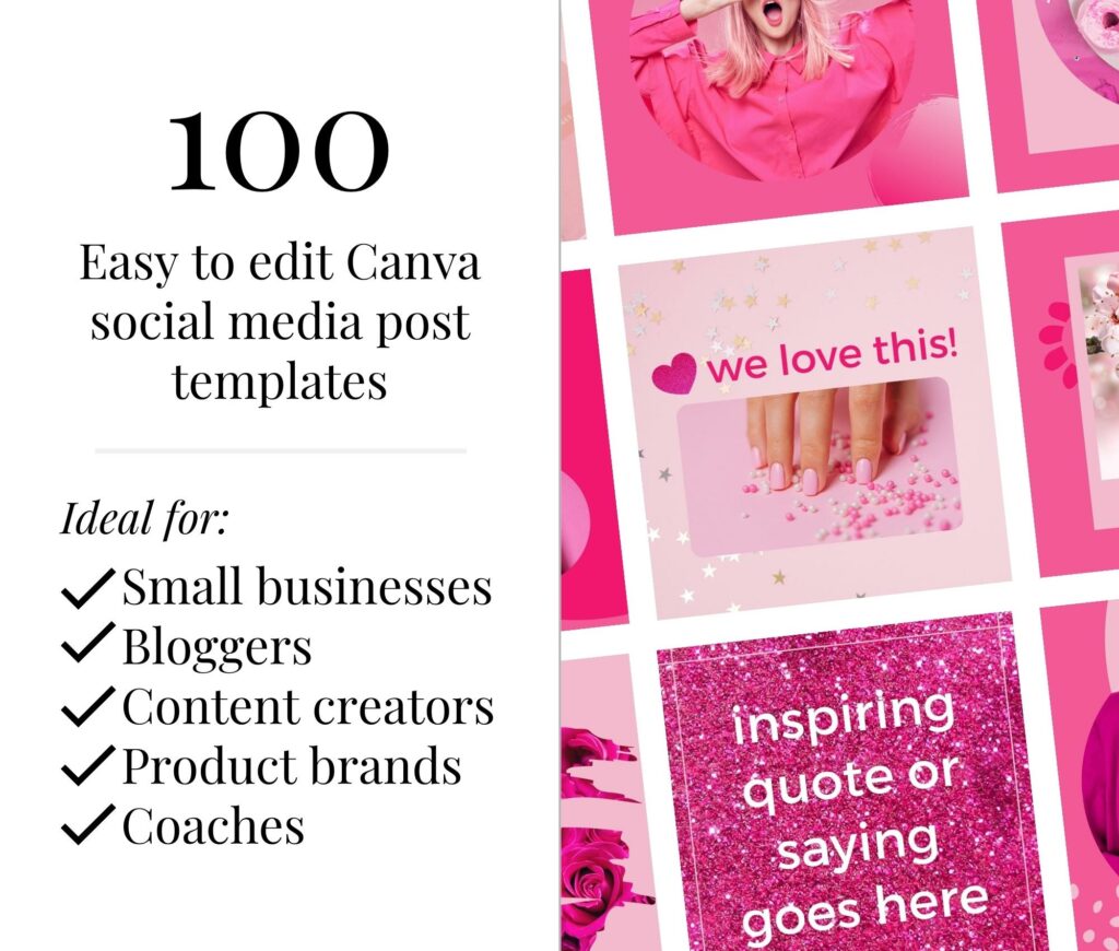 100 Pink Social Media Canva Templates | The Creatives Desk