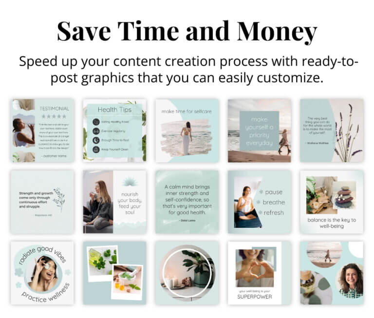 Wellness Social Media Posts Canva Templates Kit