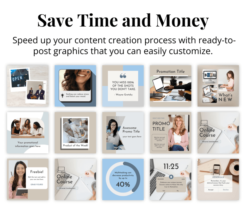 Online Business Instagram Post and Story Canva Templates Kit