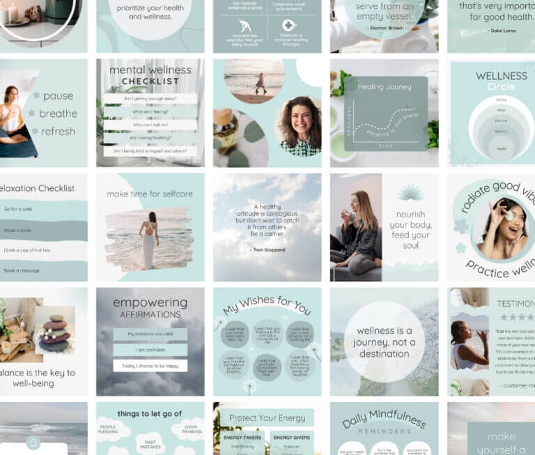 Wellness Social Media Posts Canva Templates Kit