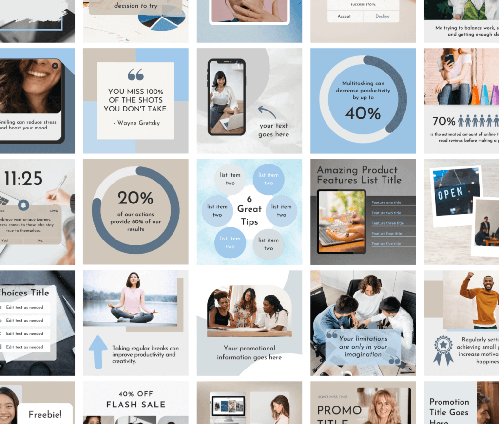 Online Business Instagram Post and Story Canva Templates Kit