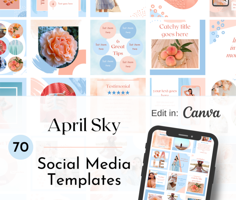 70 Blue & Peach Social Media Post Canva Templates