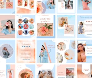 70 Blue & Peach Social Media Post Canva Templates