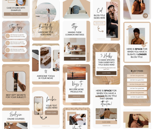 Neutral Boho Pinterest Canva Templates | The Creatives Desk