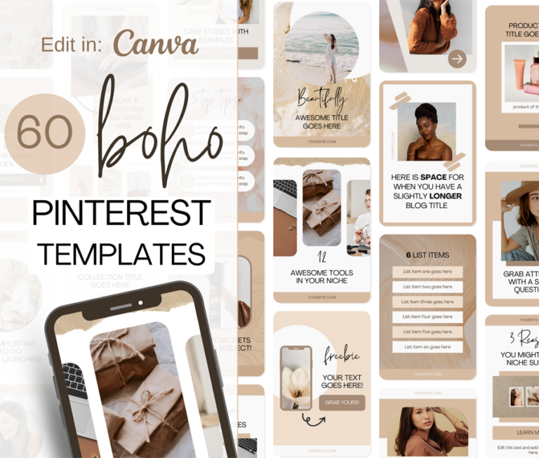 Neutral Boho Pinterest Canva Templates | The Creatives Desk