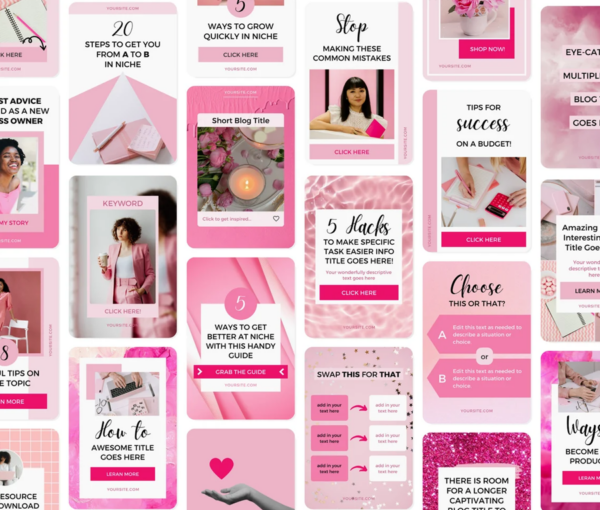 60 Pink Pinterest Canva Templates | The Creatives Desk