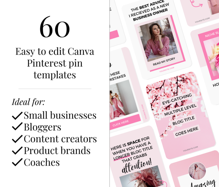 60 Pink Canva Pinterest Templates | The Creatives Desk