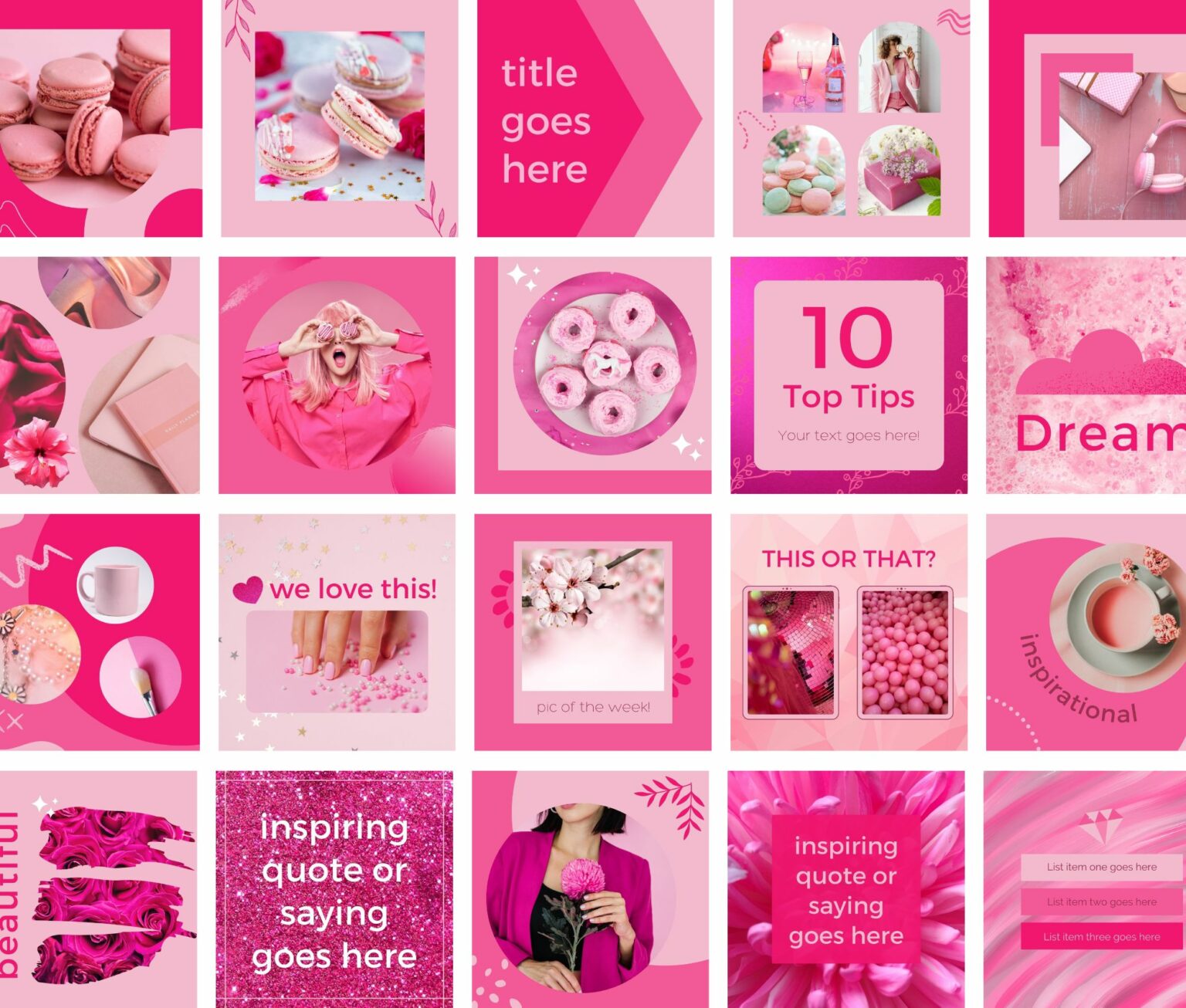 100 Pink Social Media Canva Templates | The Creatives Desk