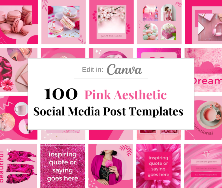 100 Pink Social Media Canva Templates | The Creatives Desk