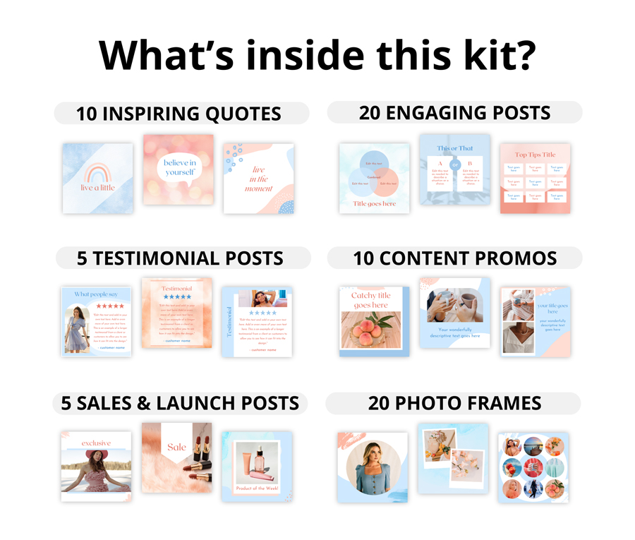 70 Blue & Peach Social Media Post Canva Templates
